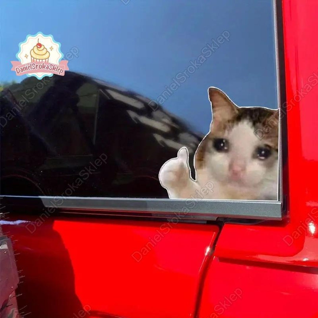 Sad Cat Meme Car Decal, Cat Meme Sticker, Sad Cat Car Window Decal ...