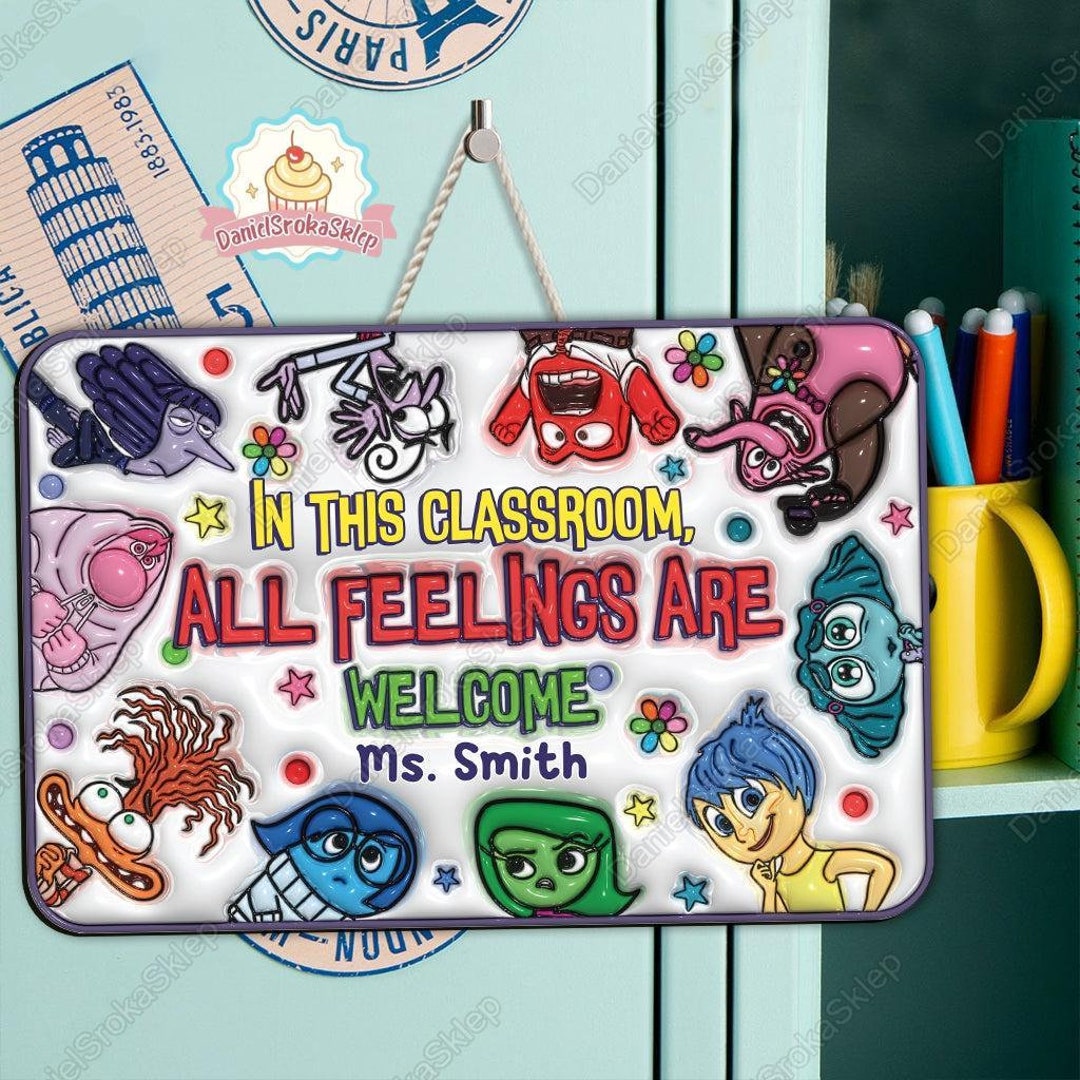 Inside Out Custom Wooden Sign, All Feelings Are Welcome Door Hanger ...