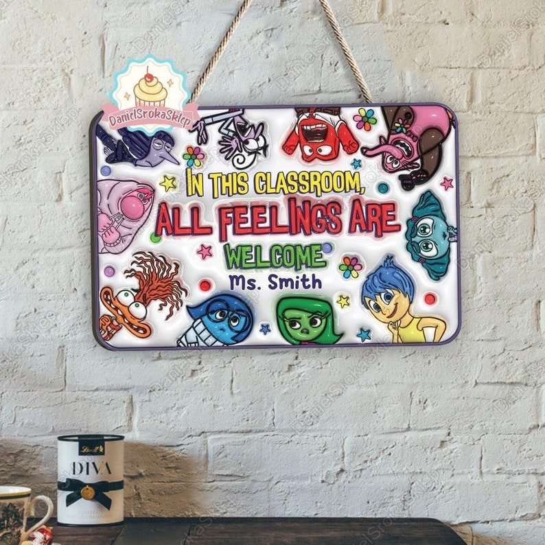 Inside Out Custom Wooden Sign, All Feelings Are Welcome Door Hanger ...