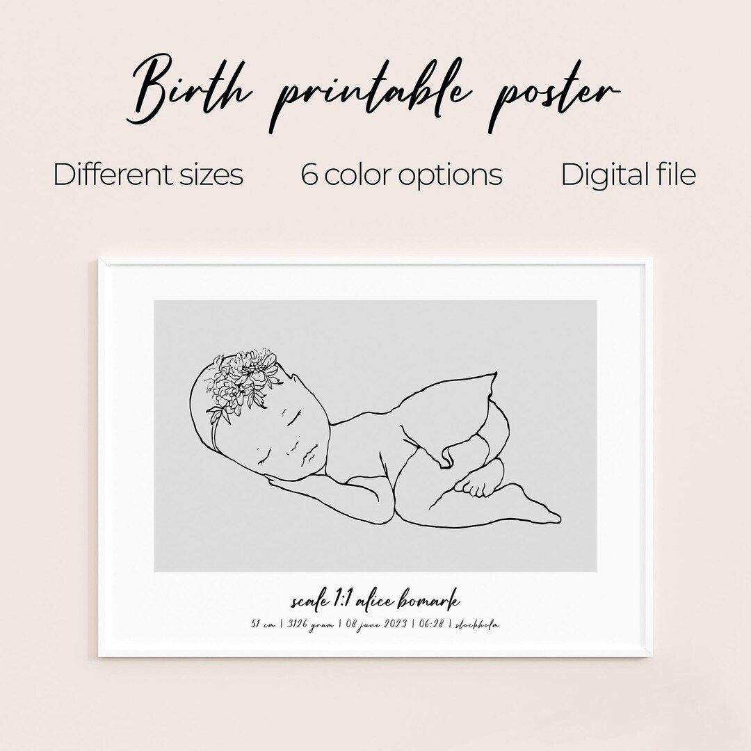 BABY BIRTH POSTER in Scale 1:1 Personalized Baby Poster Digital Print ...