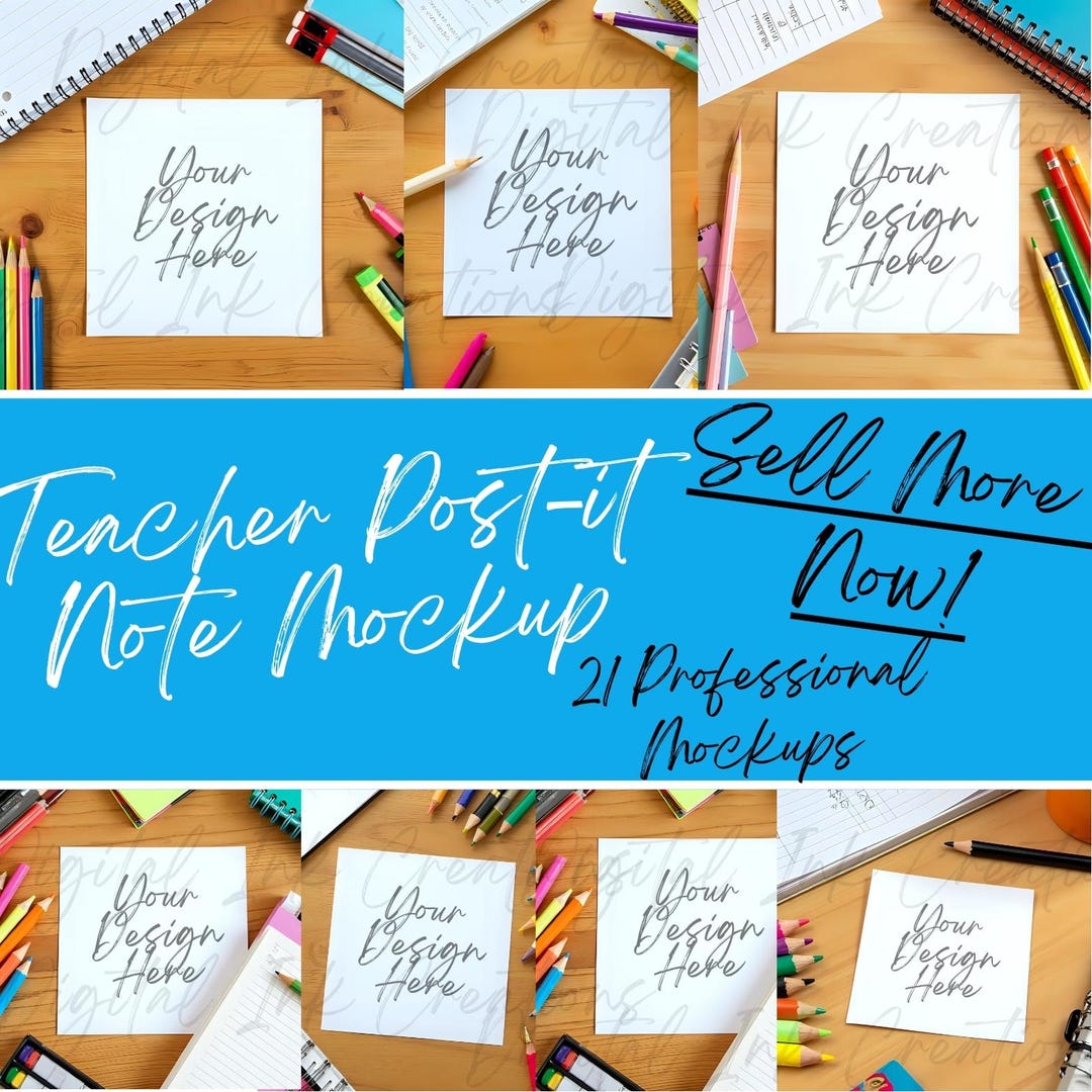School Desk Post-it Mockup Mega Bundle | Square Sticky Note Frame for ...