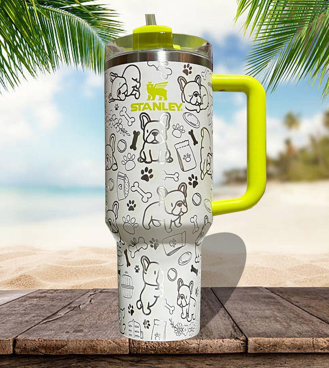 Frenchie Dog Laser Engraved 40oz Tumbler With Handle Lid and Straw ...