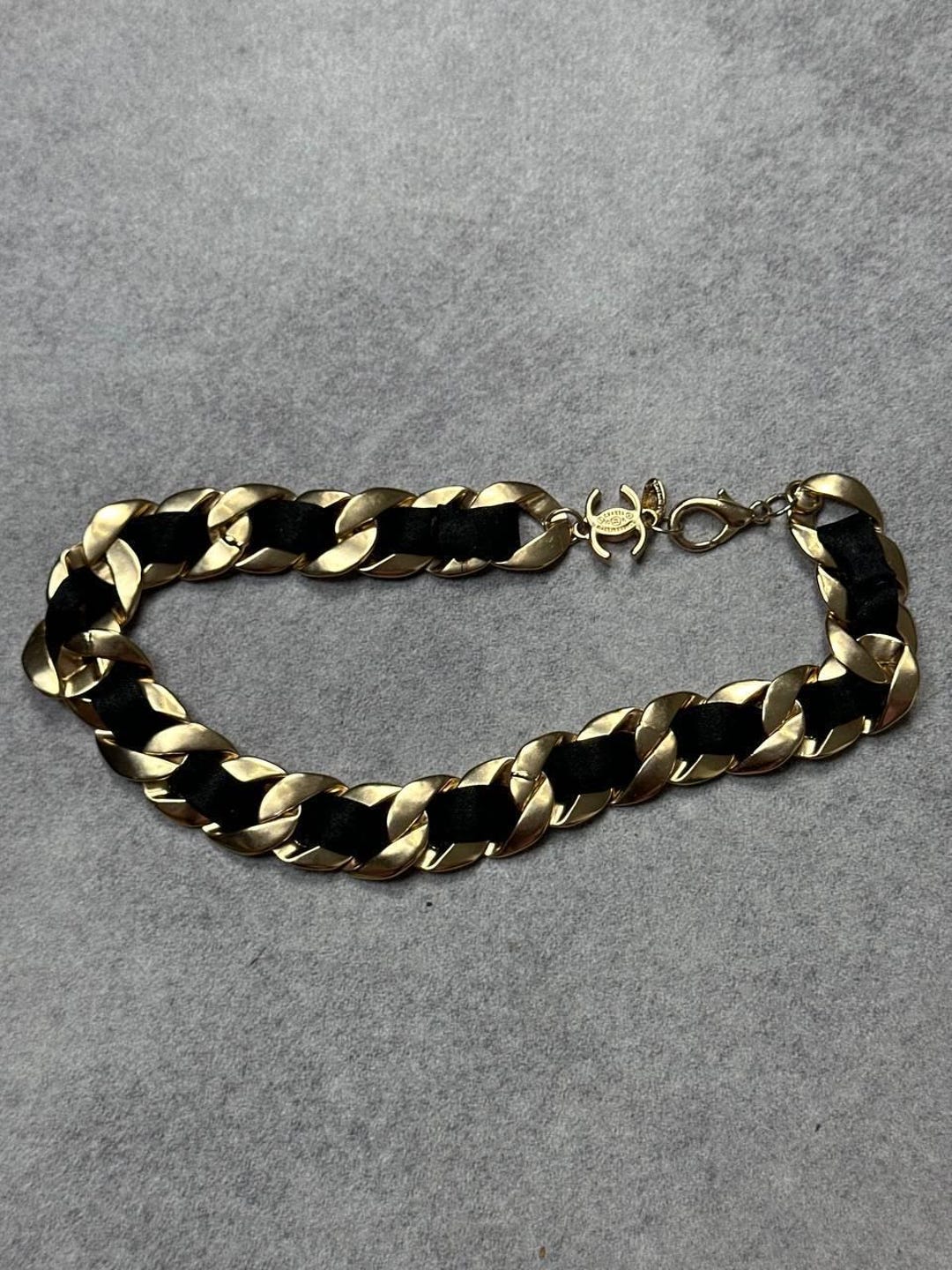 Vintage Chanel Black Silk Ribbon & Chain Choker, Collection 10A ...