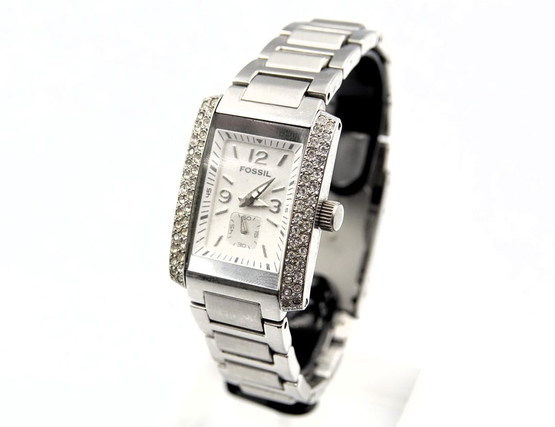 FOSSIL LADIES Tank With a Stainless Band and Jeweled Bezel - Nr. : AM ...