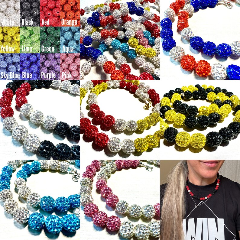 CUSTOM Sparkly Bead Necklace | Softball Bling | MLB | Rhinestone ...