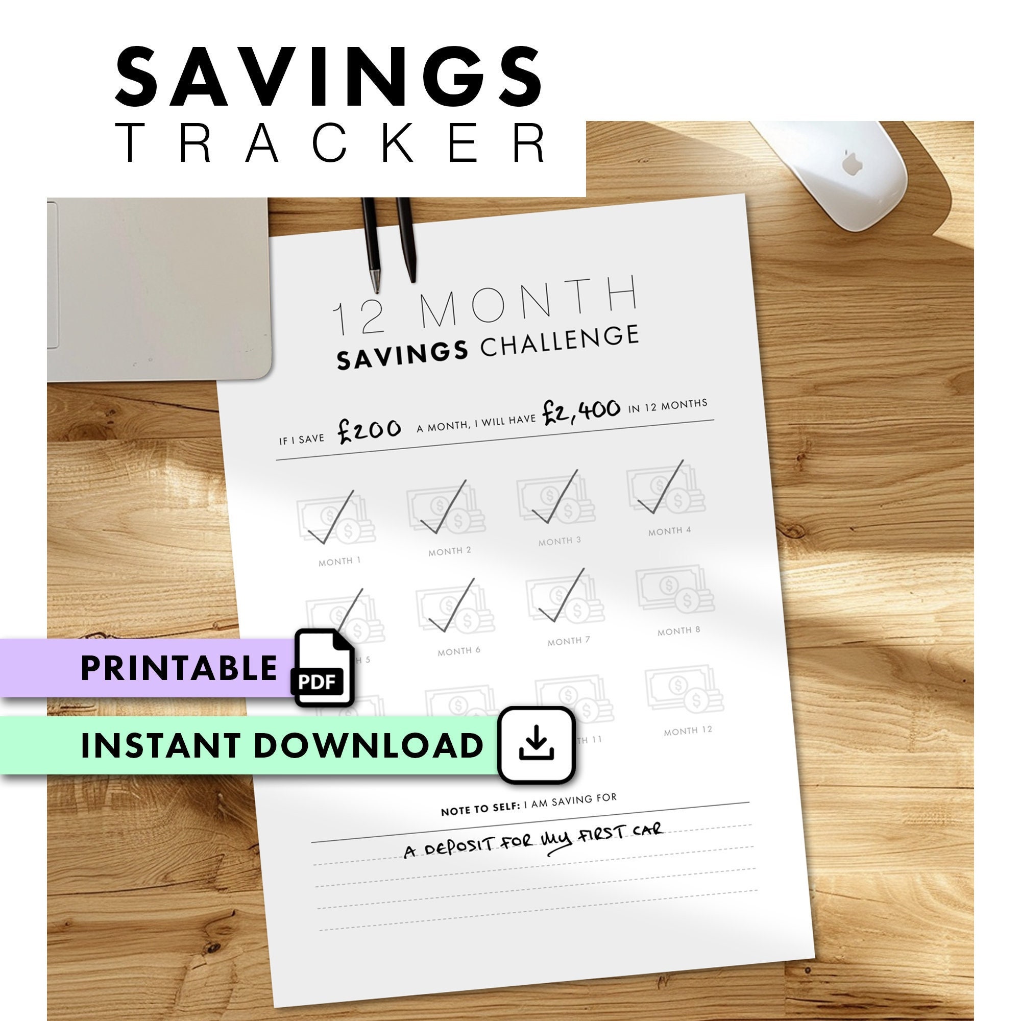 12 Month Money Saving Challenge Tracker, Printable Finance Tracker ...