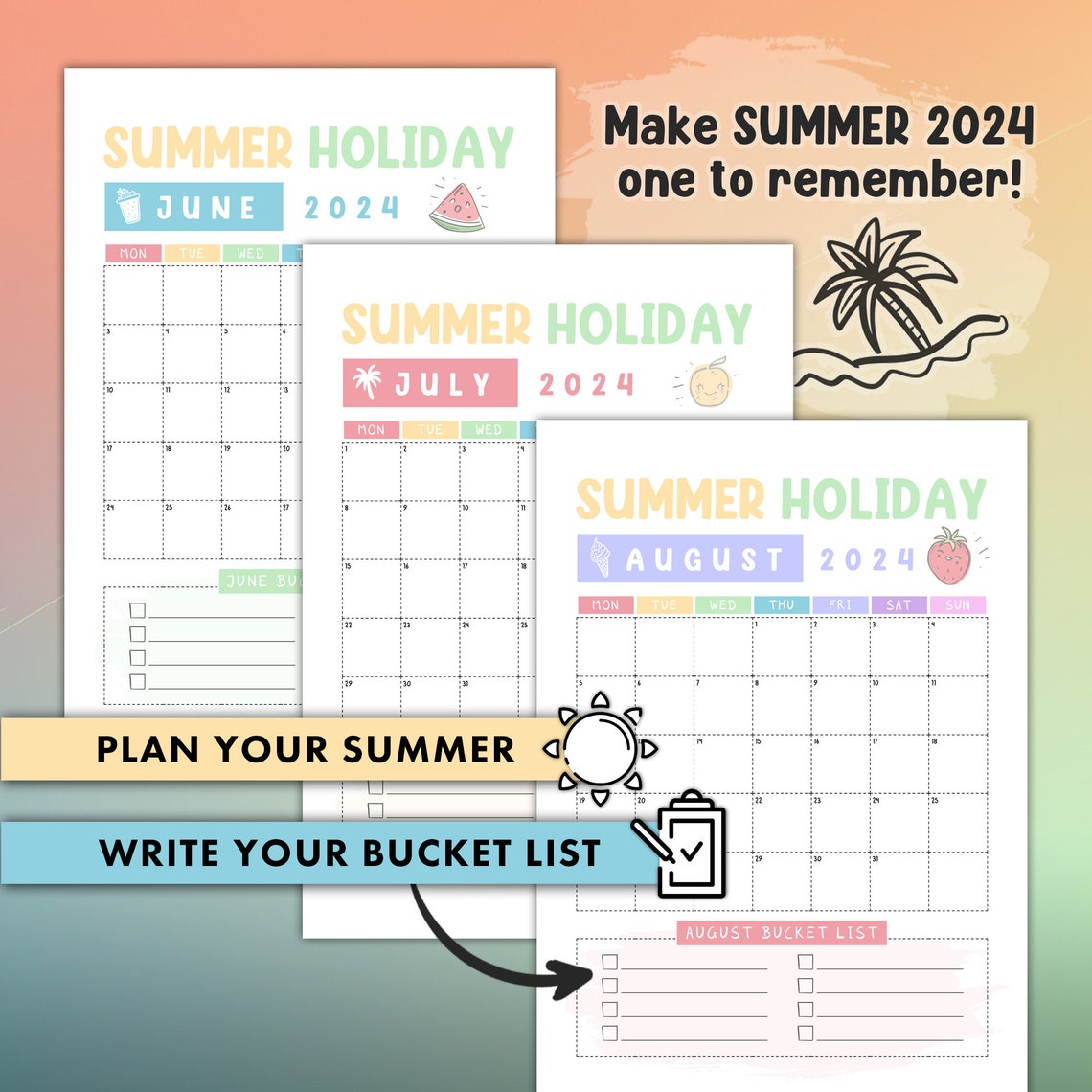Ultimate Kids Summer Holiday Planner 2024, Printable Summer Calendar ...