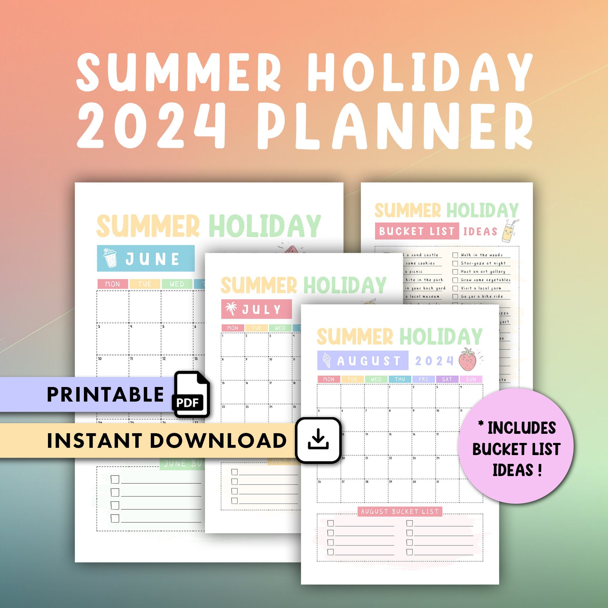 Ultimate Kids Summer Holiday Planner 2024, Printable Summer Calendar ...
