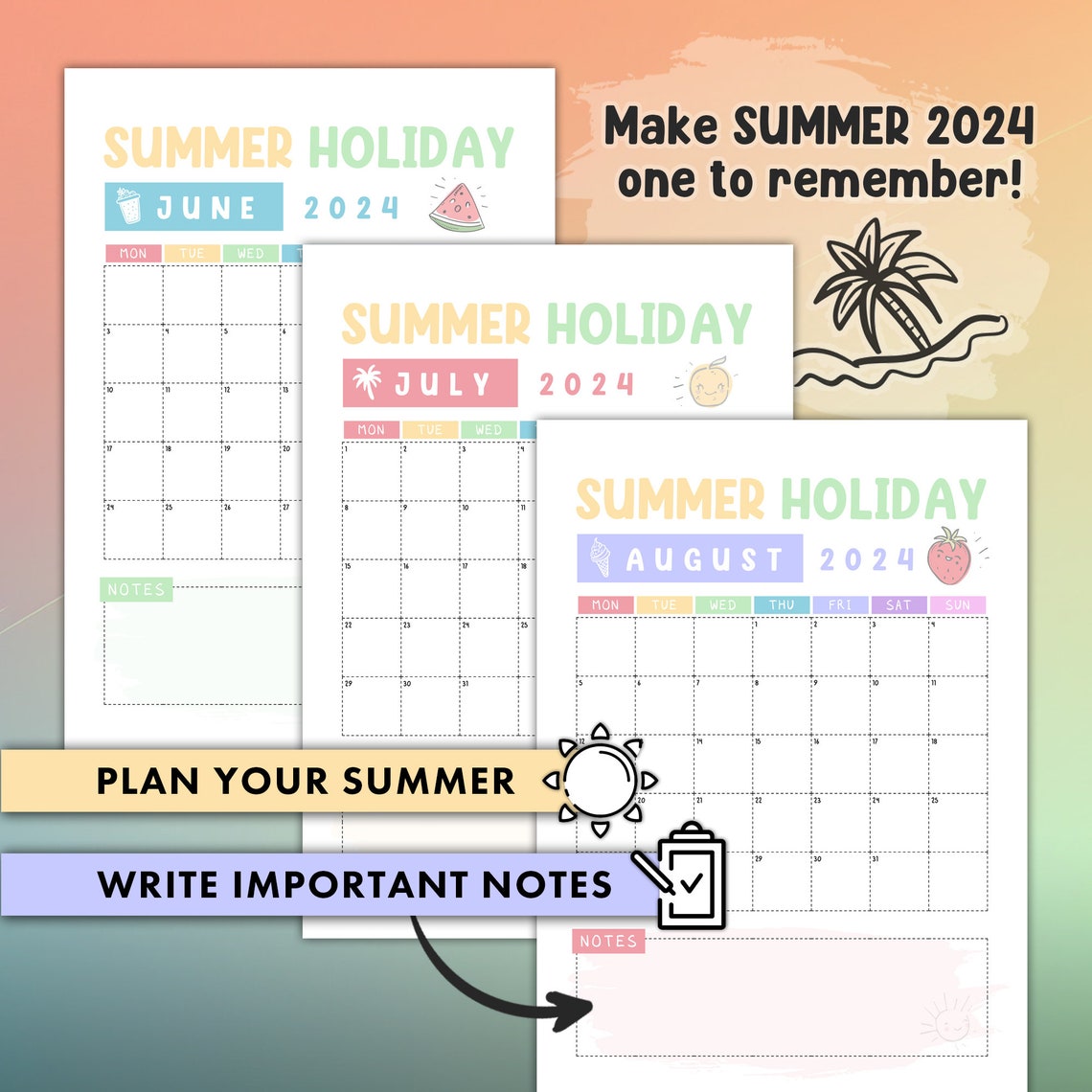 Ultimate Kids Summer Holiday Planner 2024, Printable Summer Calendar ...