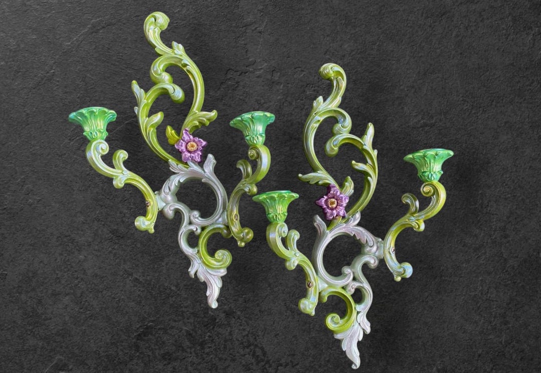 Set of 2 Upcycled Mid-century Syroco Boho Hippie Gypsy Color Candle ...