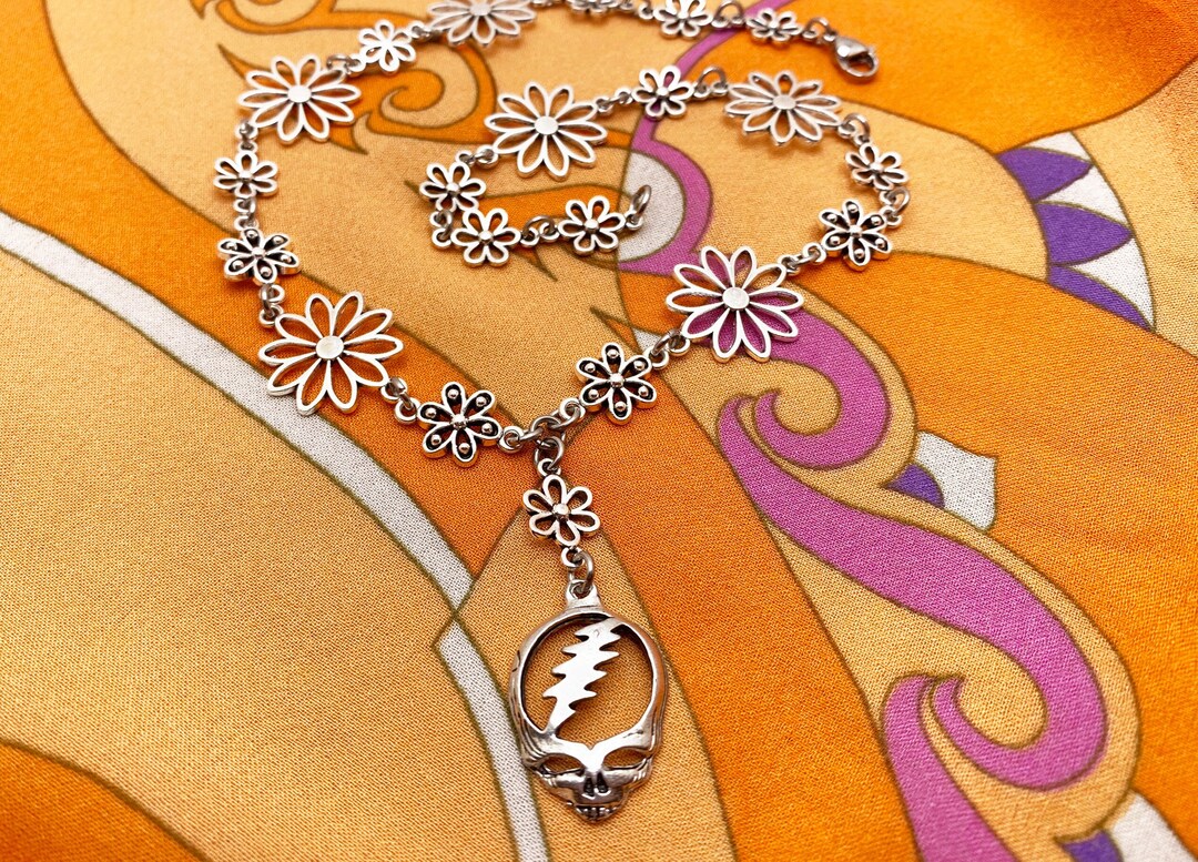 Steal Your Face and Flower Necklace Pewter Stainless Steel Grateful ...