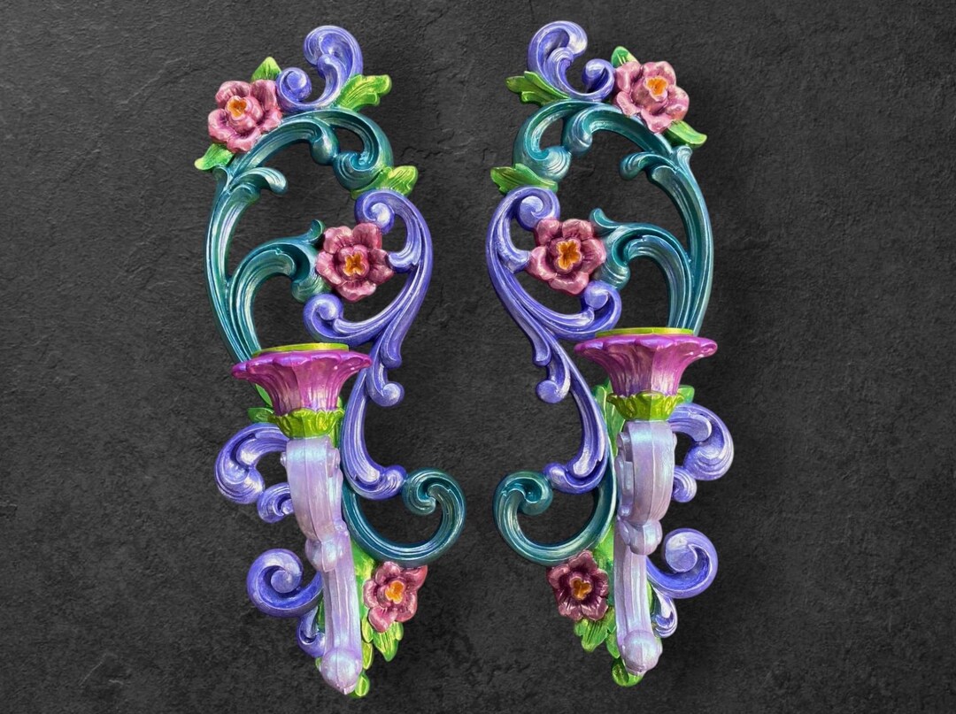 Set of 2 Upcycled Mid-century Homco Boho Hippie Gypsy Color Candle Wall ...