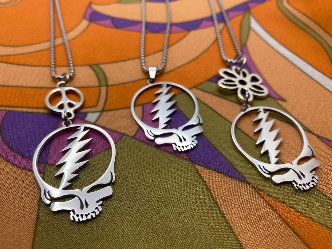 Steal Your Face Stainless Steel Chain Necklace With Flower Peace Sign ...