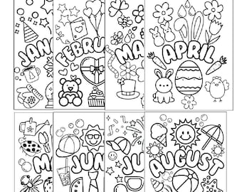 12 Printable Month Names Coloring Pages for Kids. Months of the Year ...