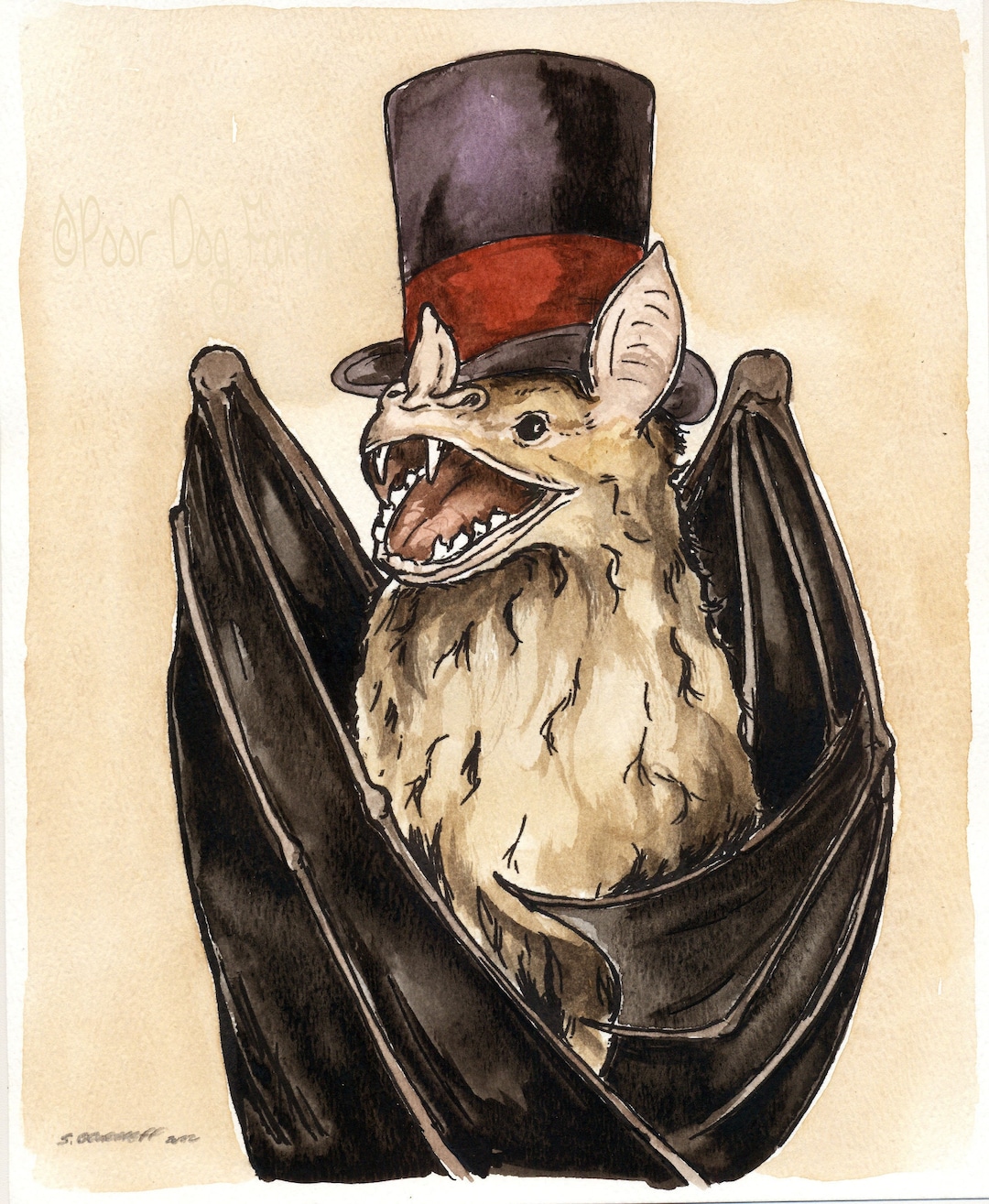 A Dapper Little White-shouldered Bat (an Original Hand Painted Bat) - Etsy