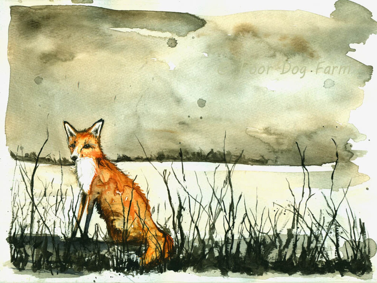 Fox and Winter Raspberries - Watercolor Print - Etsy