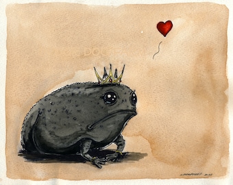 A Sad Royal Black Rainforest Frog King an Original Hand | Etsy