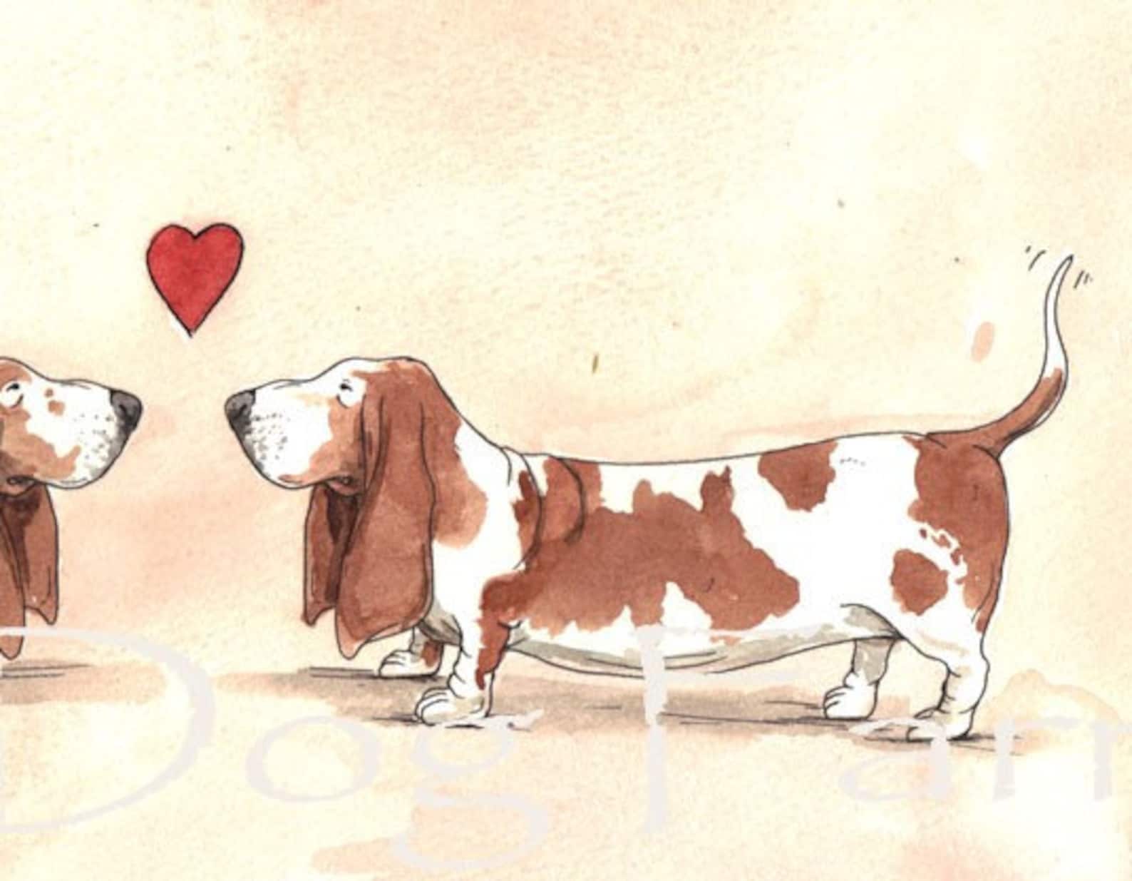Basset Hound Love original Watercolor Painted Print - Etsy
