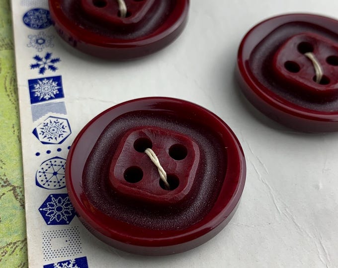 Large Vintage Burgundy Buttons, Unique Plastic Set of 3 on Original ...