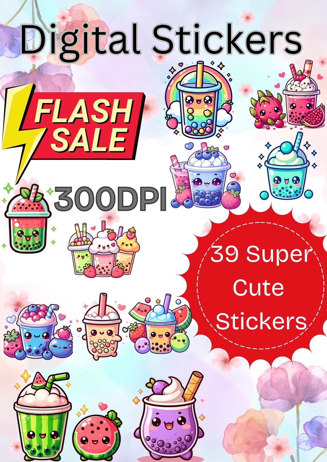 Kawaii Bubble Tea Cartoon Sticker | Pastel Boba Milk Tea Planner ...