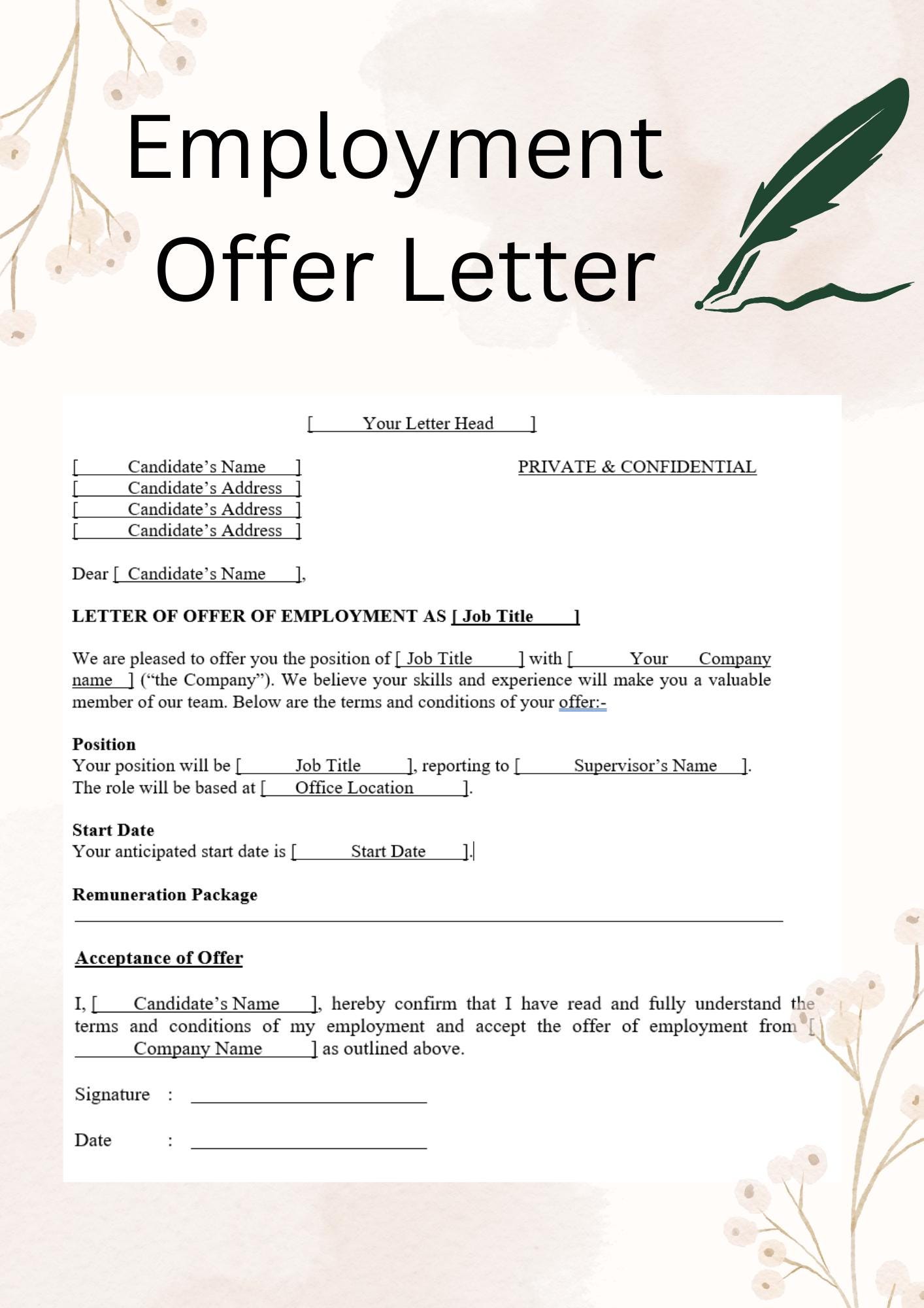 Employment Offer Letter Template – Editable Job Offer Letter (instant ...
