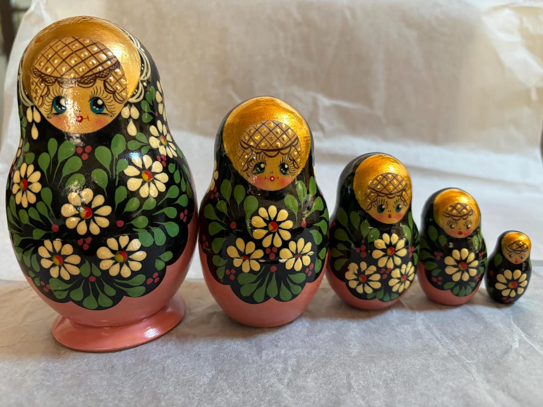 5 Matryoshka/babushka Russian Nesting Dolls. Painted Hair, White ...