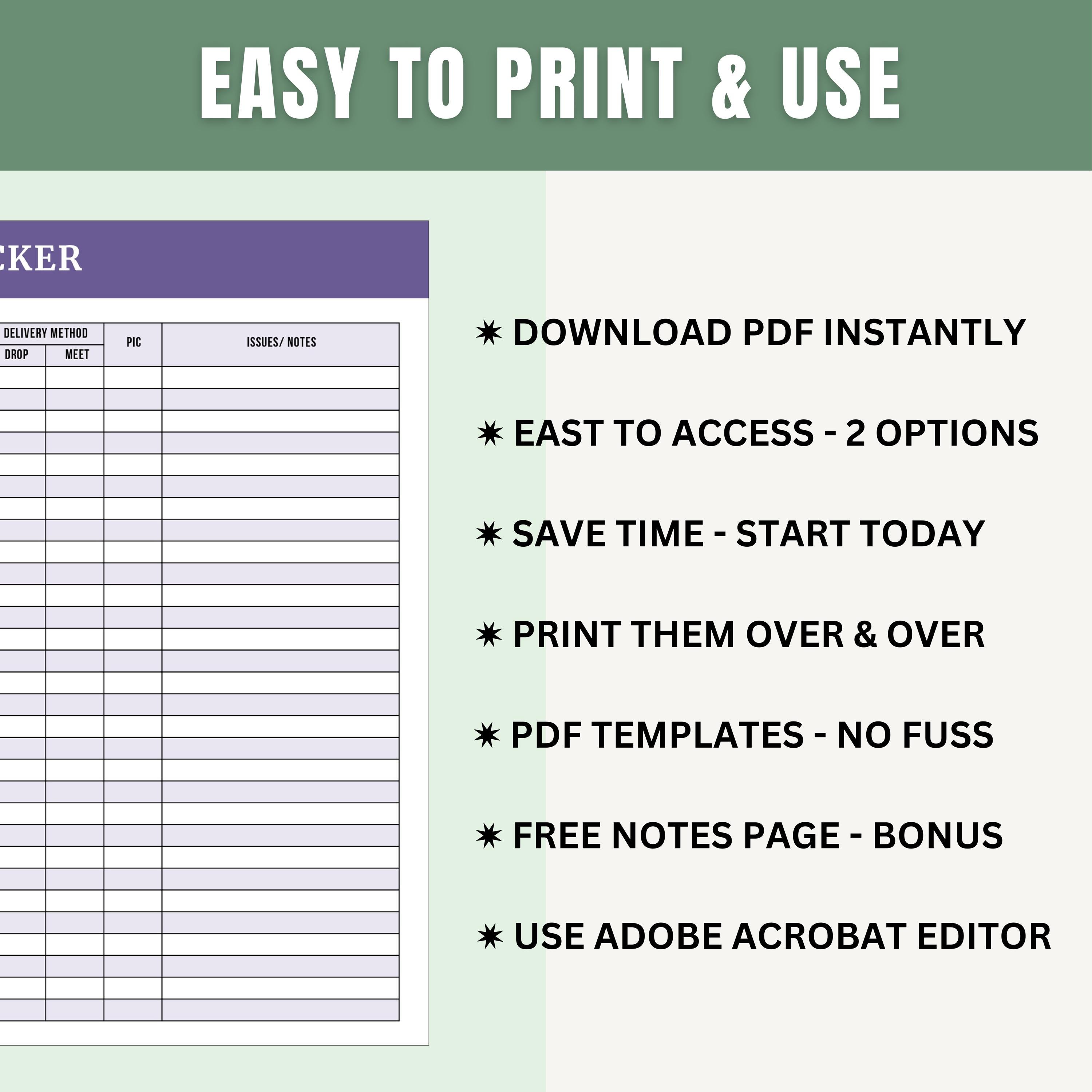 Delivery Tracker Printable, Mileage Tracker, Uber Eats, Tax Planner Log Book, Door Dash, Shipt ...