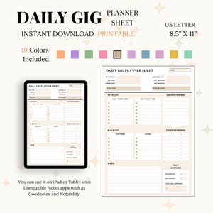 Daily Gig Planner Printable Sheet | Economy, Income & Expense Tracker ...