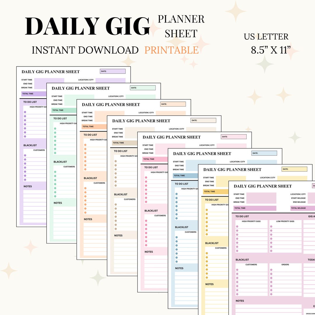 Daily Gig Planner Printable Sheet | Economy, Income & Expense Tracker ...