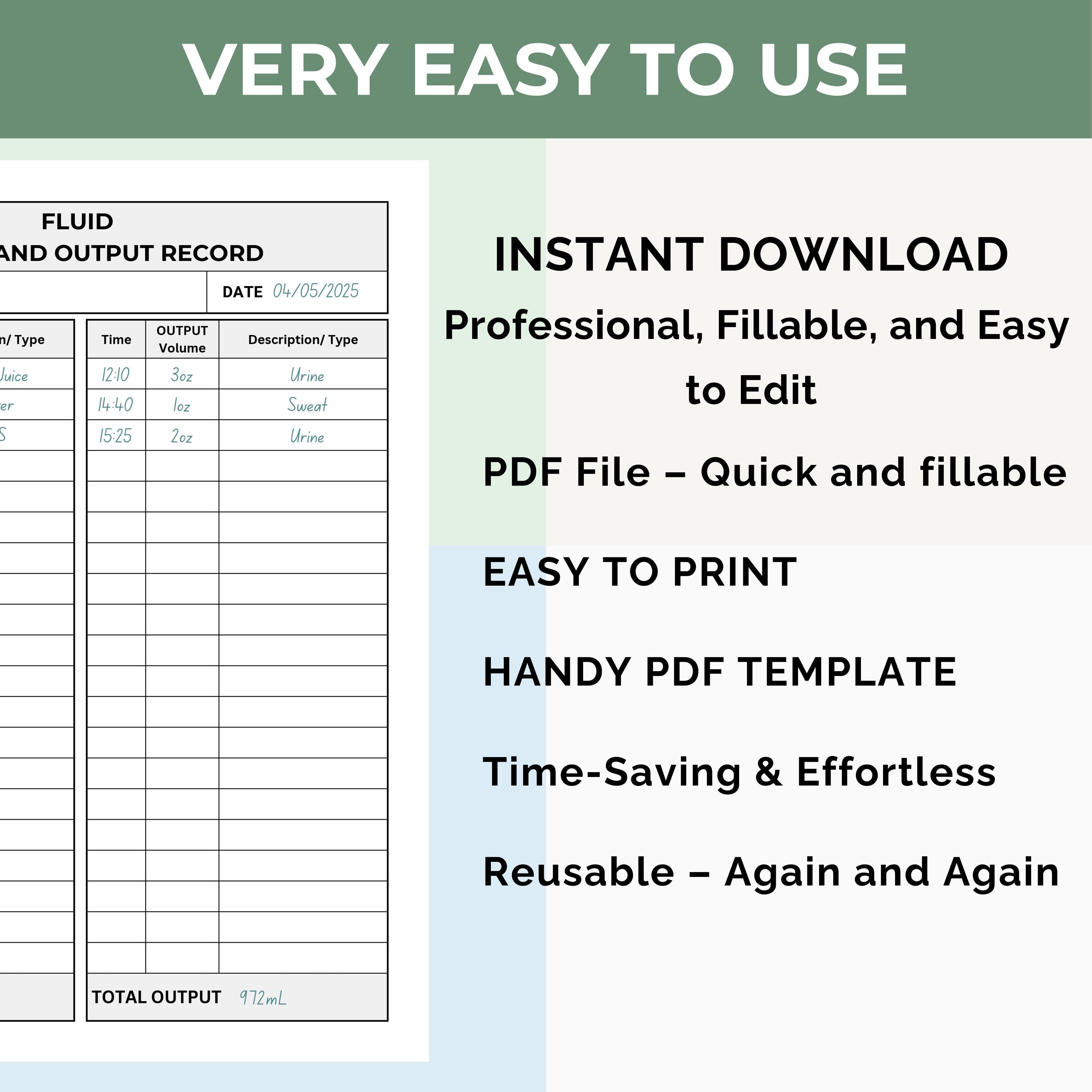 Fluids Intake & Output Tracker - Nursing Form, Fluid Balance Chart ...