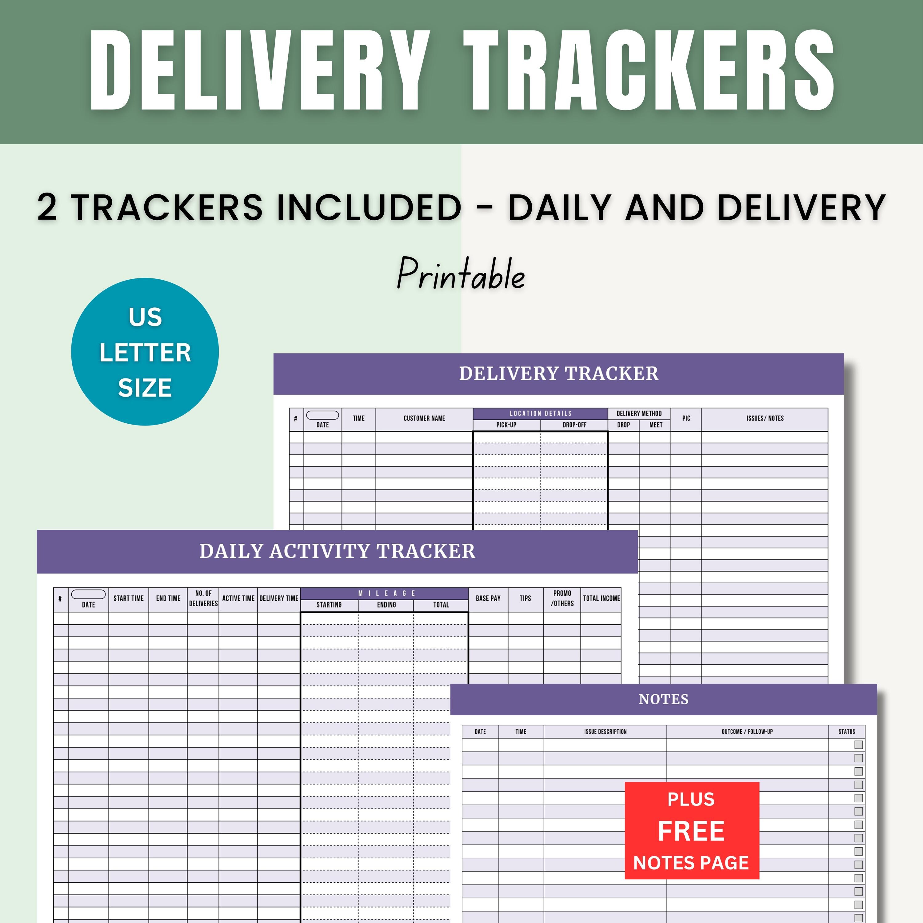 Delivery Tracker Printable, Mileage Tracker, Uber Eats, Tax Planner Log ...