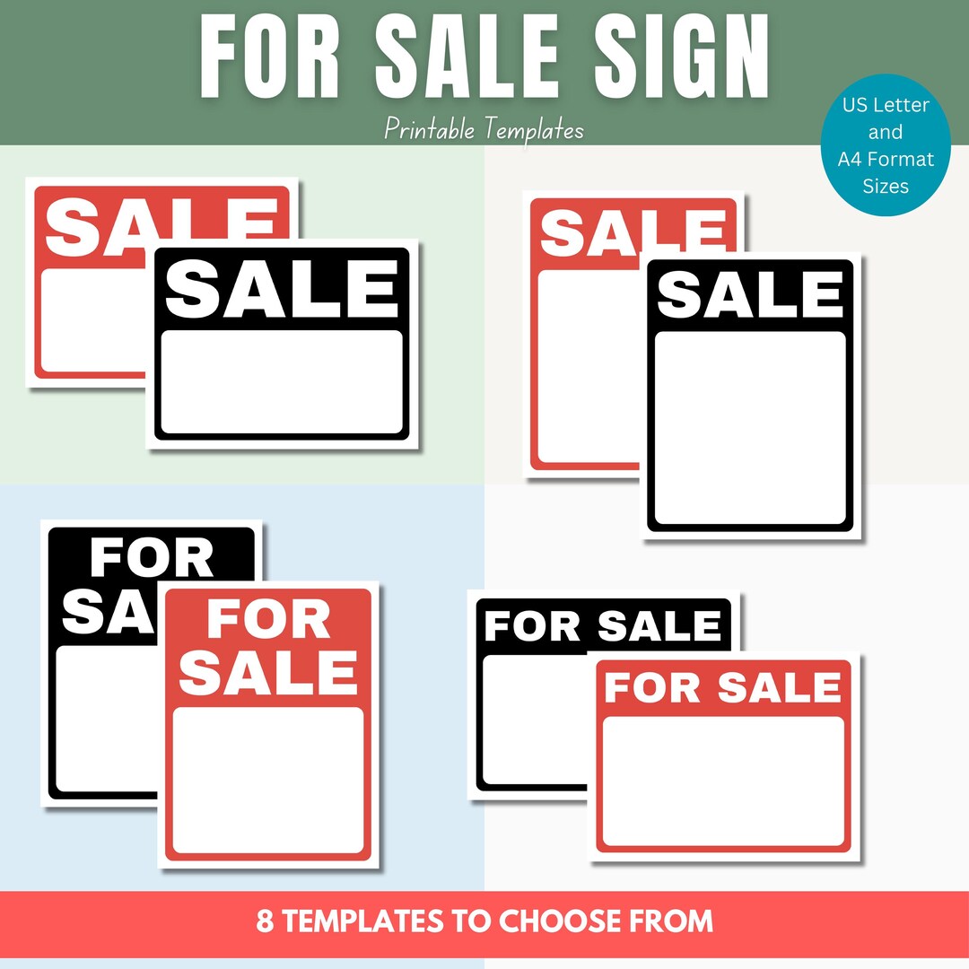 Sale Sign Printable, for Sale Sign, PDF, US Letter and A4 Size, for ...