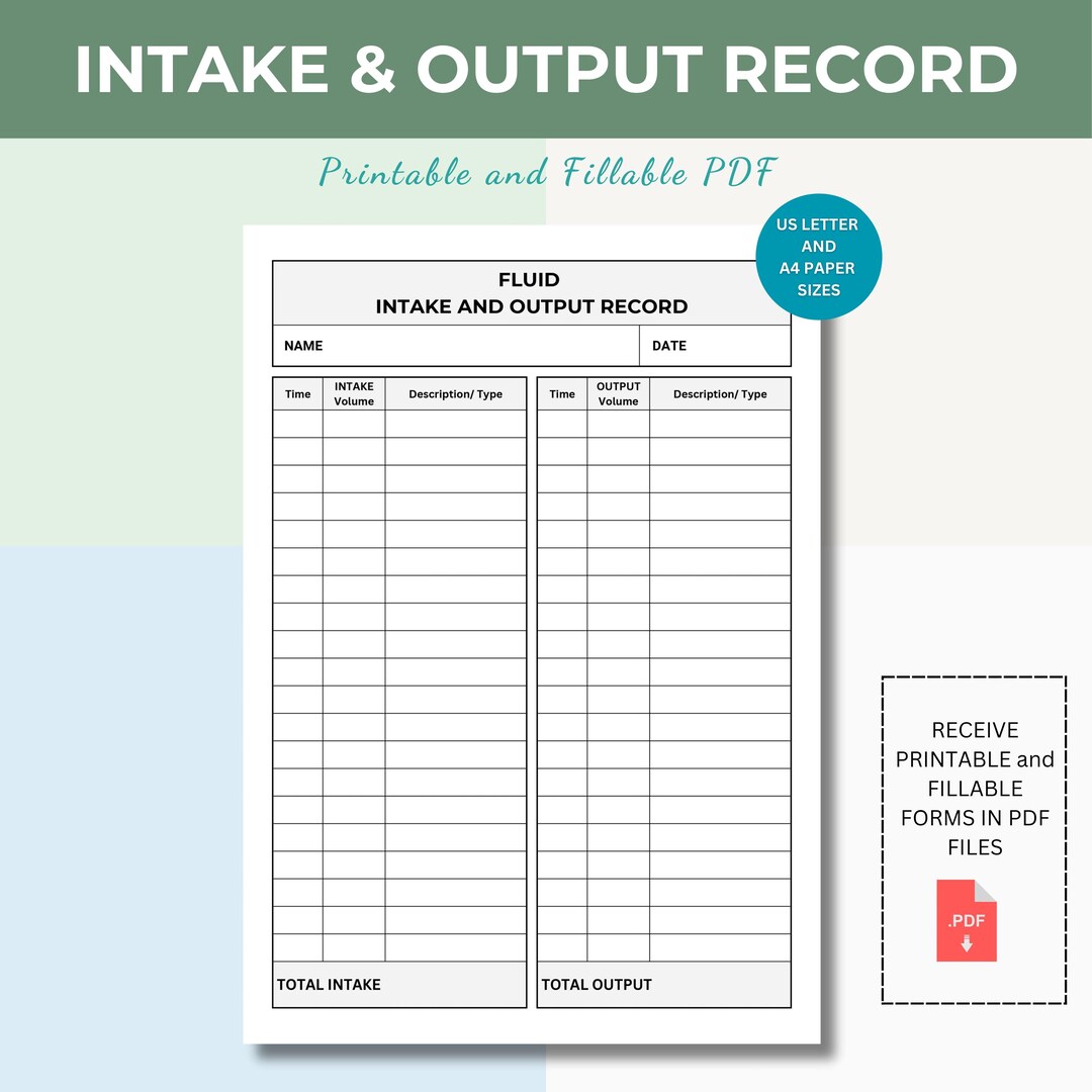 Fluids Intake & Output Tracker - Nursing Form, Fluid Balance Chart ...