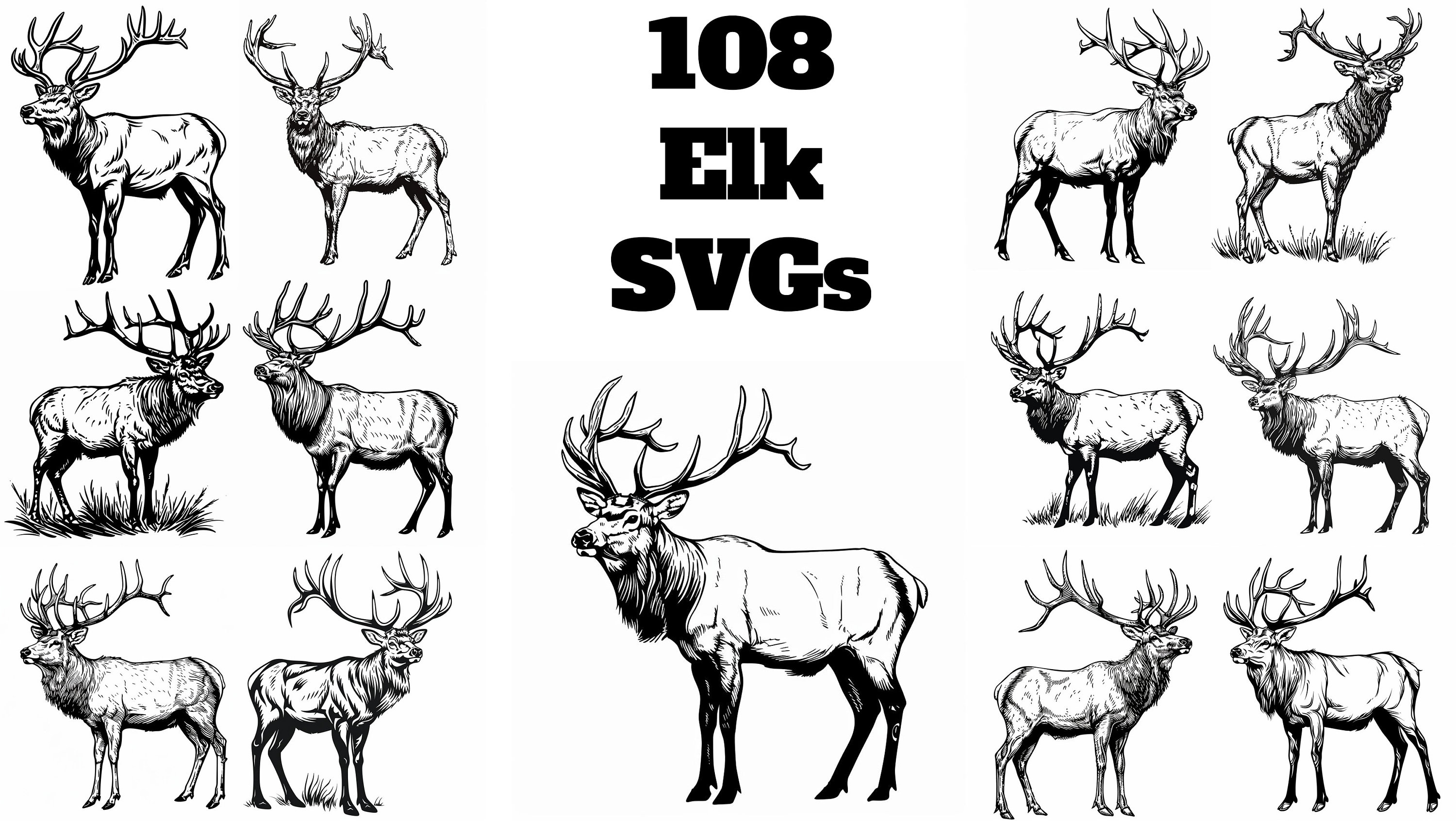 Elk SVG Pack: 108 Unique Designs for Cricut, CNC, Lasercut (digital ...