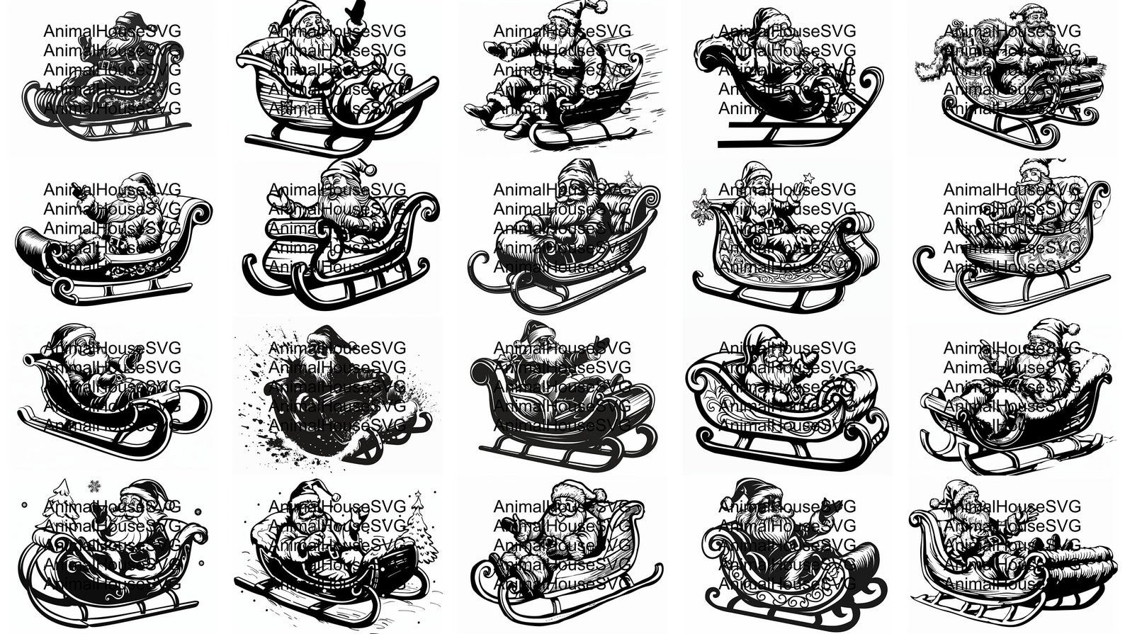 Santa Claus Sleigh SVG Pack 140 Designs. Santa Claus Sleigh SVG, Santa ...