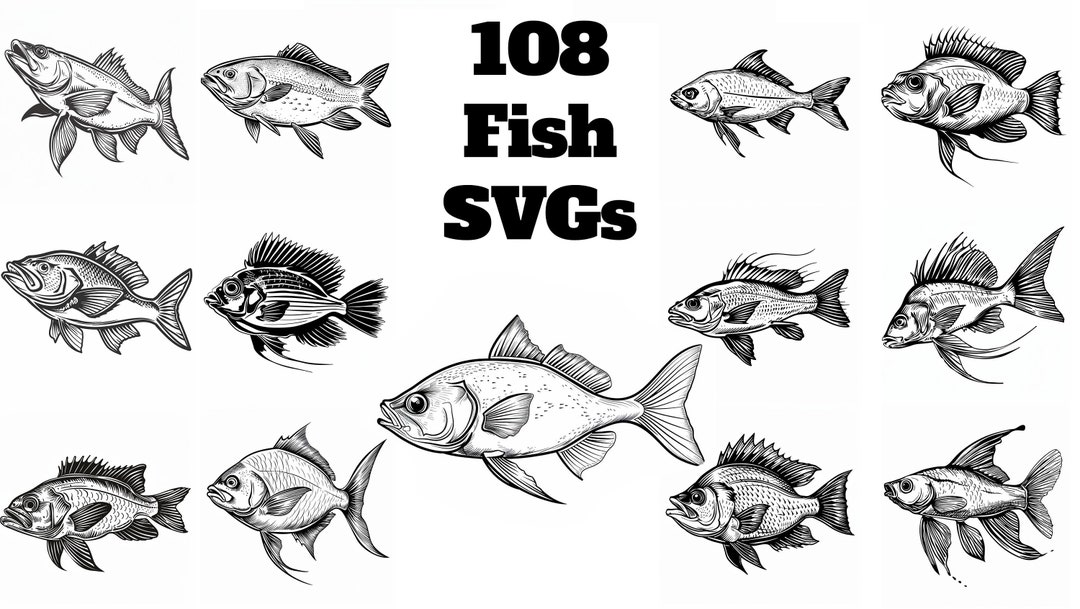 Fish SVG Bundle: 108 Unique Designs for Cricut, CNC (digital Download ...