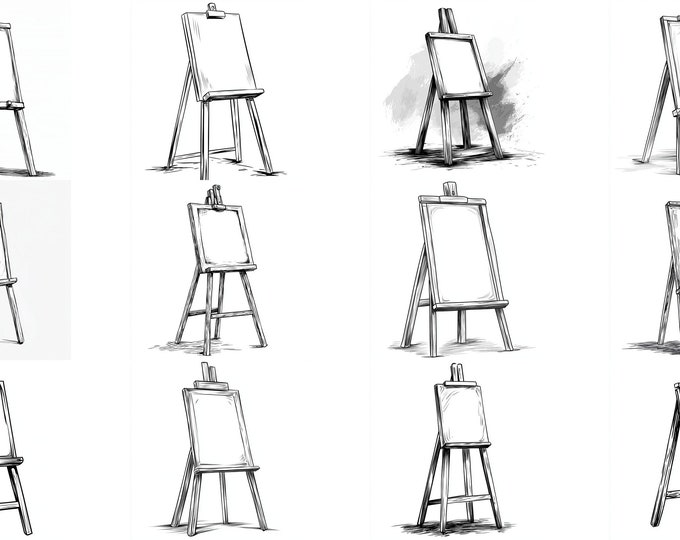 Artist Easel Vector Clipart Set / Outline & Stamp Graphics / Canvas ...
