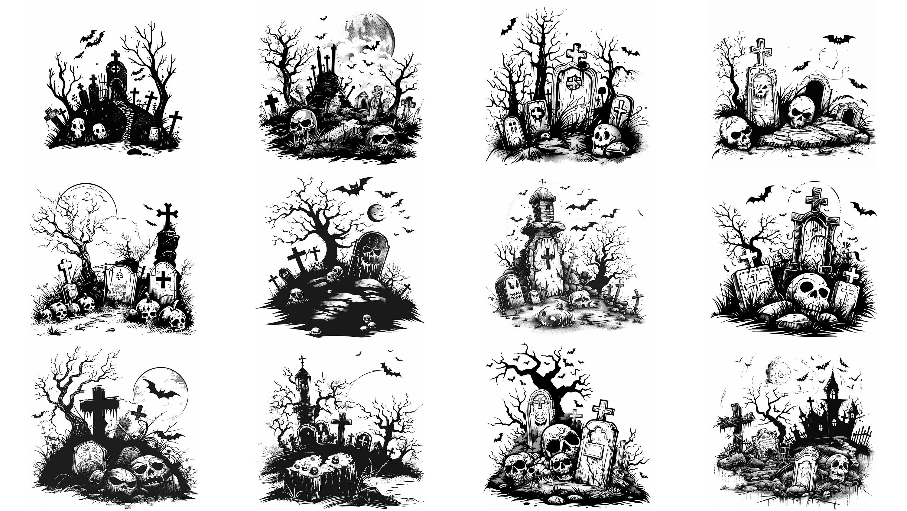 Halloween Graveyard SVG Pack 112 Designs. Graveyard SVG, Graveyard JPG ...