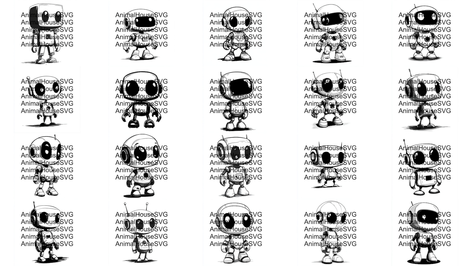 Cute Robot SVG Pack 101 Designs. Cute Robot SVG, Cute Robot PNG, Laser ...