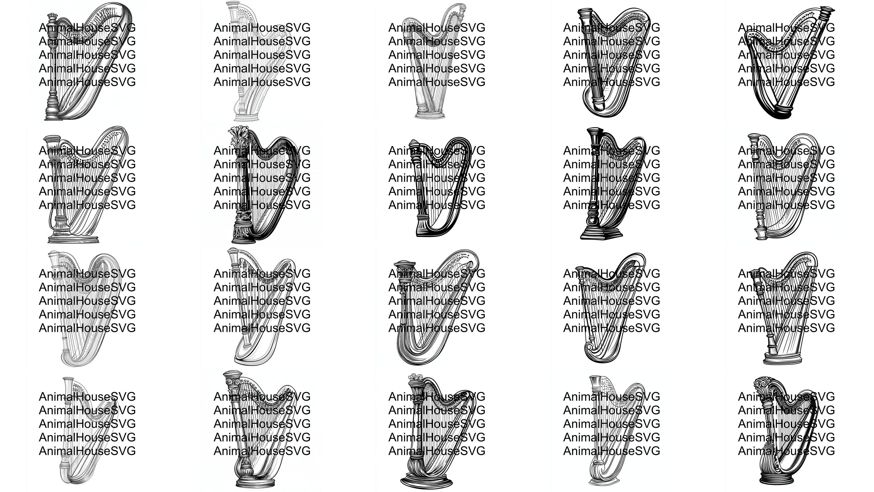 Harp SVG Pack 111 Designs. Harp SVG, Harp PNG, Laser Svg, Harp, Clip ...