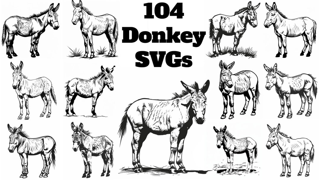 Donkey SVG Bundle: 104 Unique Designs for Cricut, CNC, Lasercut ...