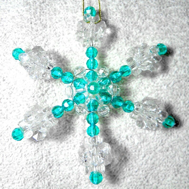 Beaded Snowflake Ornaments 4pc Set Turquoise Blue - Etsy
