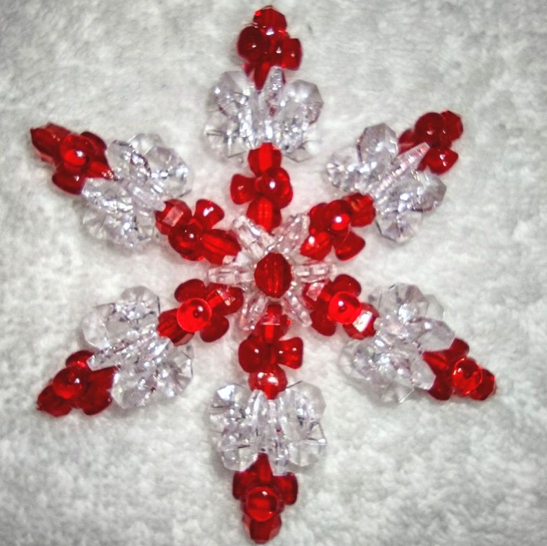 Beaded Snowflake Ornaments, 4pc Set - Ruby Red - Etsy