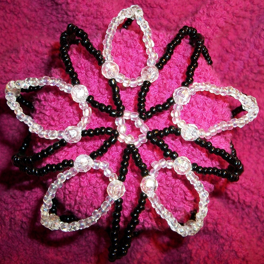 Beaded Bun Cover - Bicolor Black & Crystal "flower" - Etsy