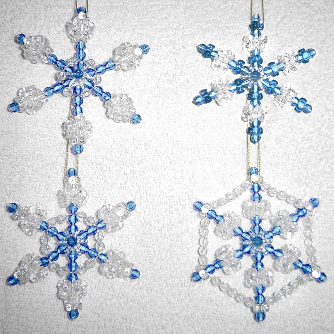 Beaded Snowflake Ornaments, 4pc Set - Sapphire Blue - Etsy