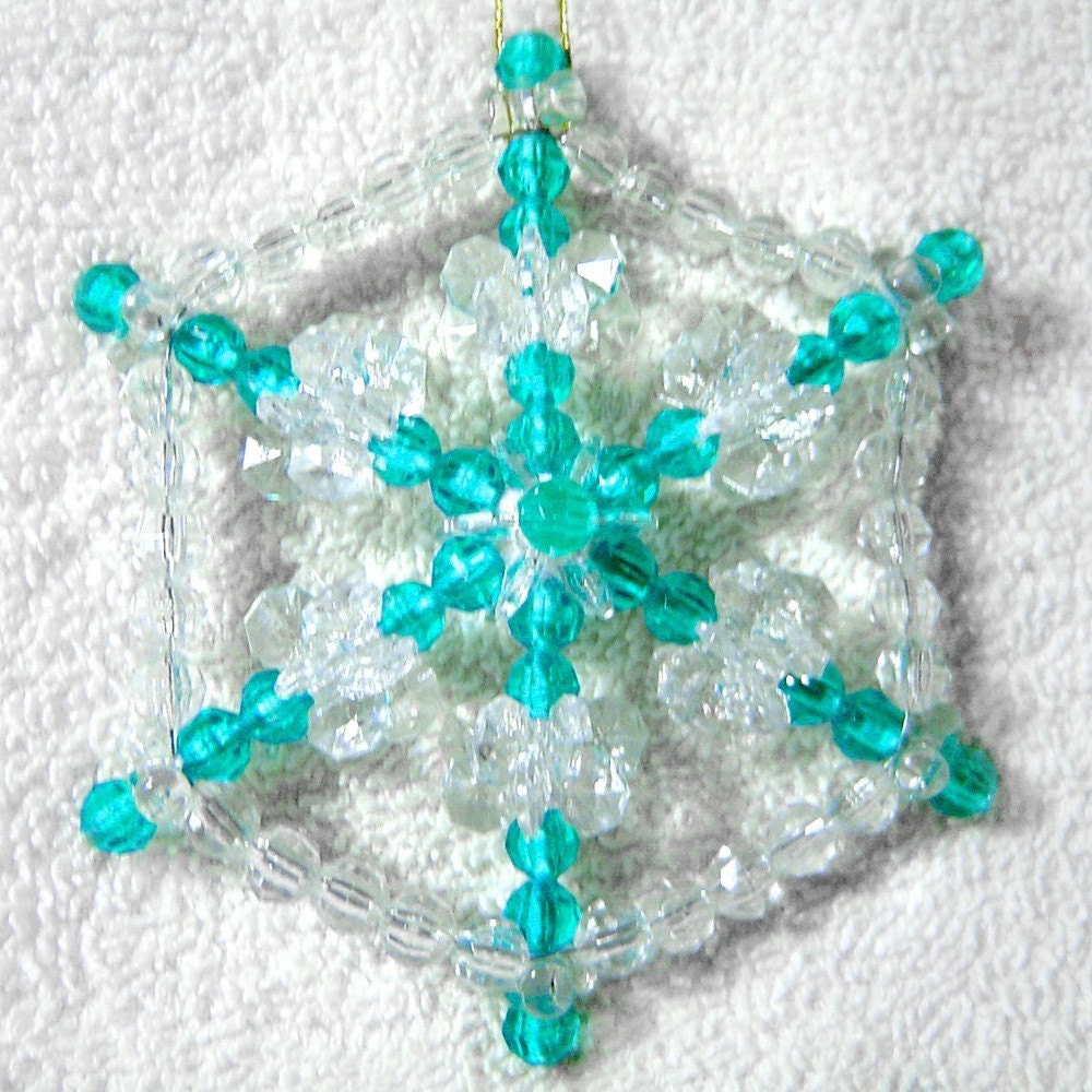 Beaded Snowflake Ornaments 4pc Set Turquoise Blue - Etsy