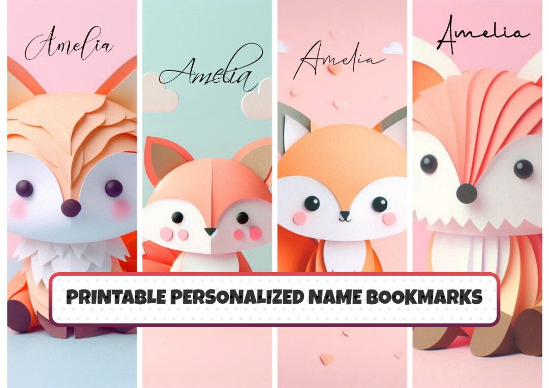 Printable Personalised Name Bookmarks Set of 4 Customizable Bookmarks ...