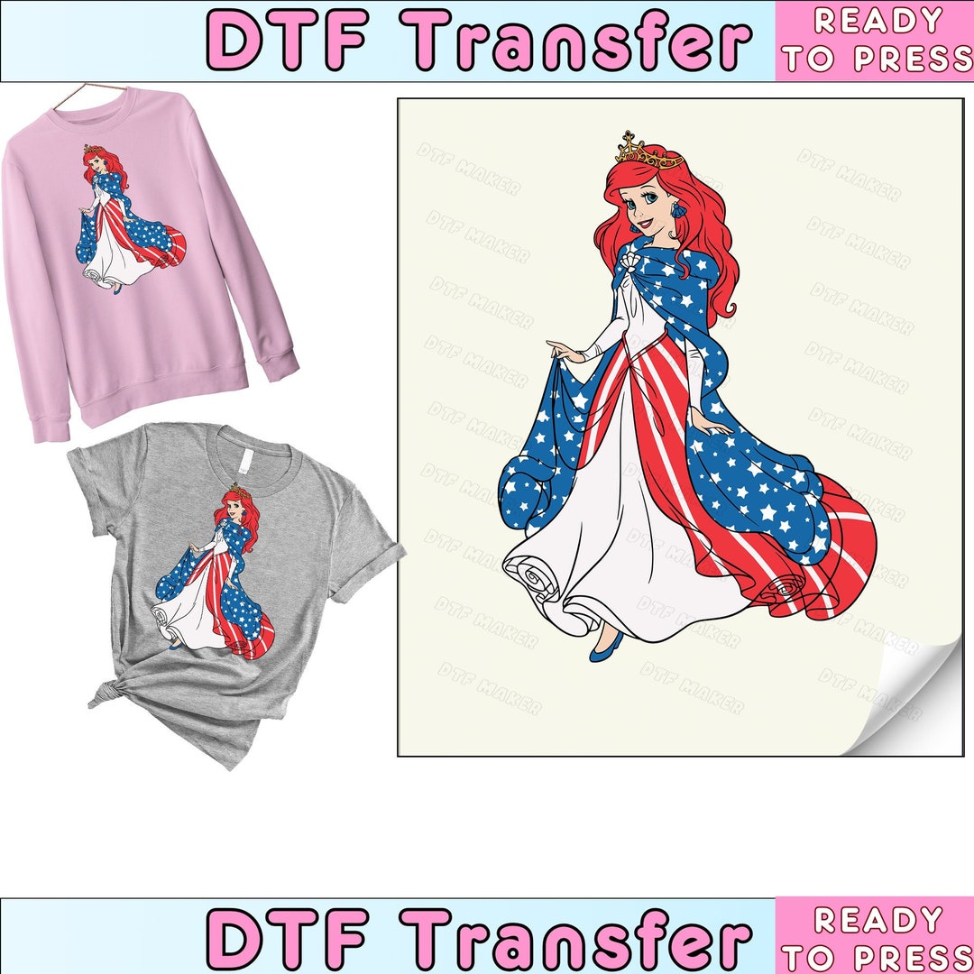 Patriotic the Little Mermaid Ariel Dtf Transfer Ready to Press,princess ...