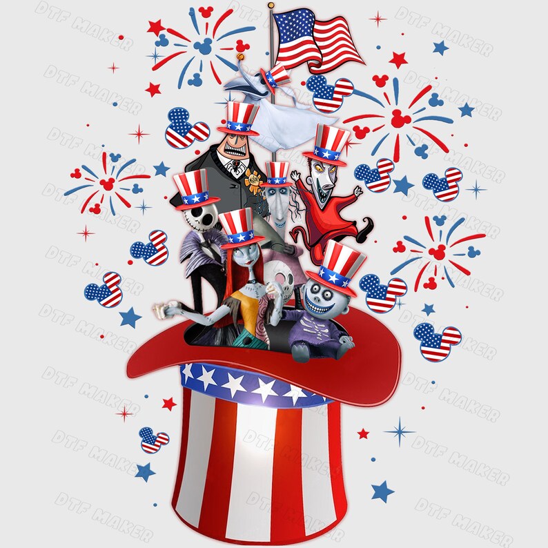 Patriotic Jack Skellington Dtf Transfer Ready to Press,disney 4th of ...