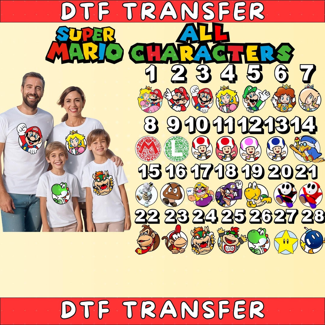 Super Mario All Characters Circle Logo DTF Transfer Ready for Press ...